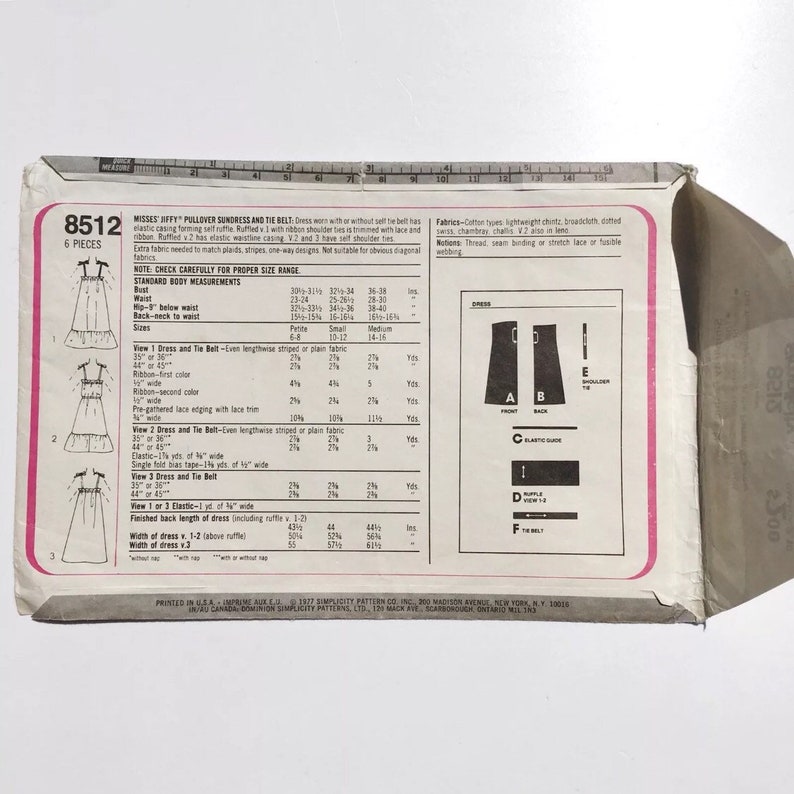 Simplicity 8512 Pullover Sundress and Tie Belt Misses 6-8 Uncut Sewing ...