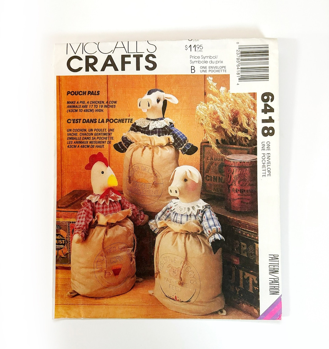Mccall's 6418 Animals in a Sack Pig Chicken Cow Cloth Doll Decoration ...