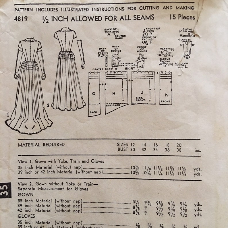 Vintage 1940s Advance 4819 Wedding Dress Scalloped Neckline, Yoke and ...