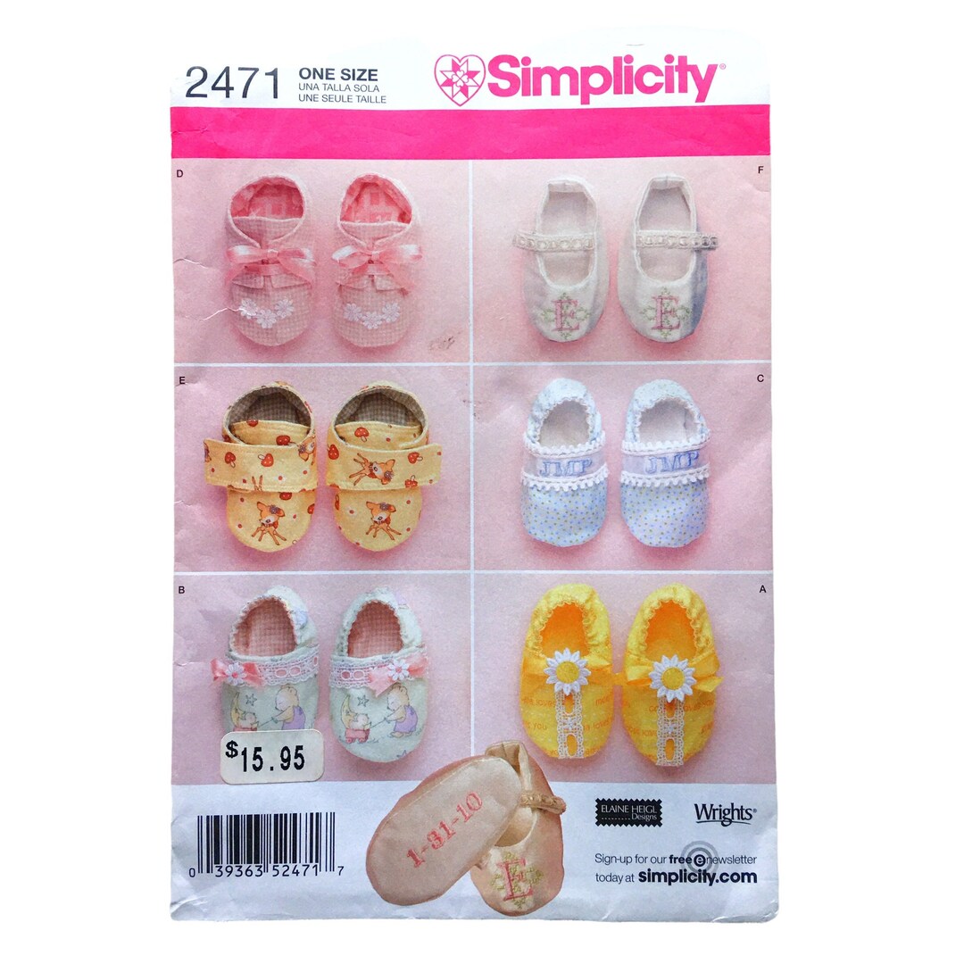 Simplicity 2471 Baby Shoes Soft Fabric Booties Mary Janes One Size ...