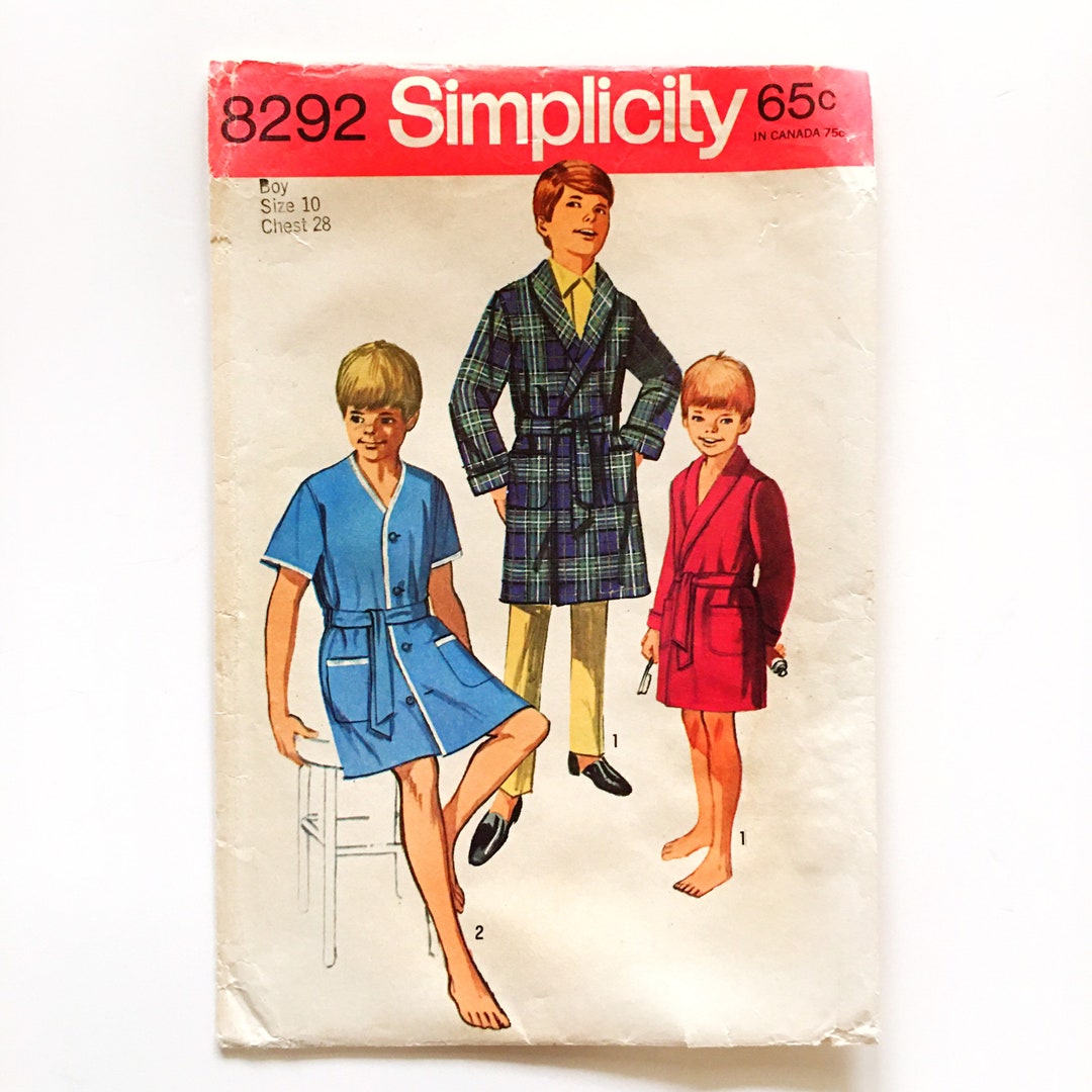 Simplicity 8292 Kids Robe Bathrobe Belted Button Front Wrap Size 10 ...