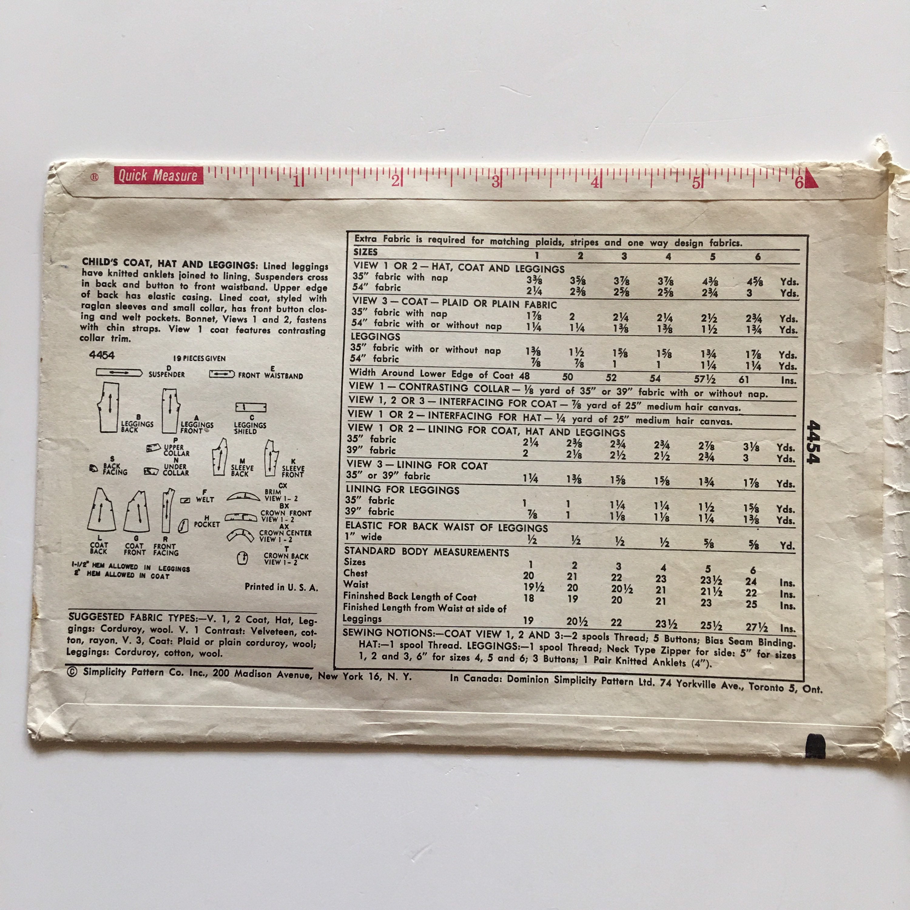 Vintage 50's Simplicity 4454 Childs Button Front Swing Coat Hat and ...