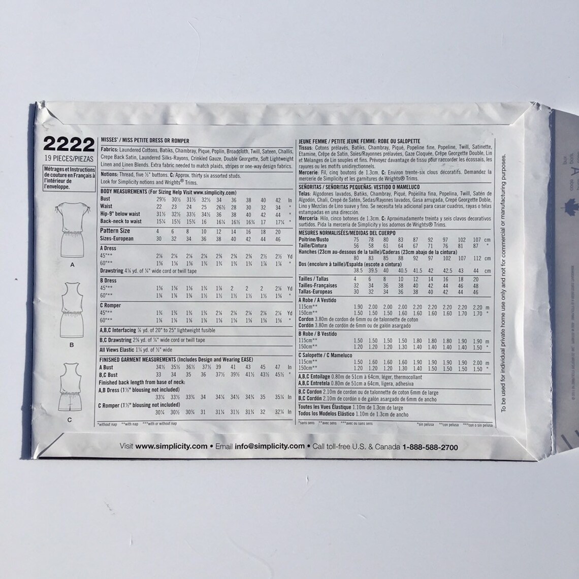 Simplicity 2222 Fashion Designer Suede Dress or Romper Misses 12-20 ...