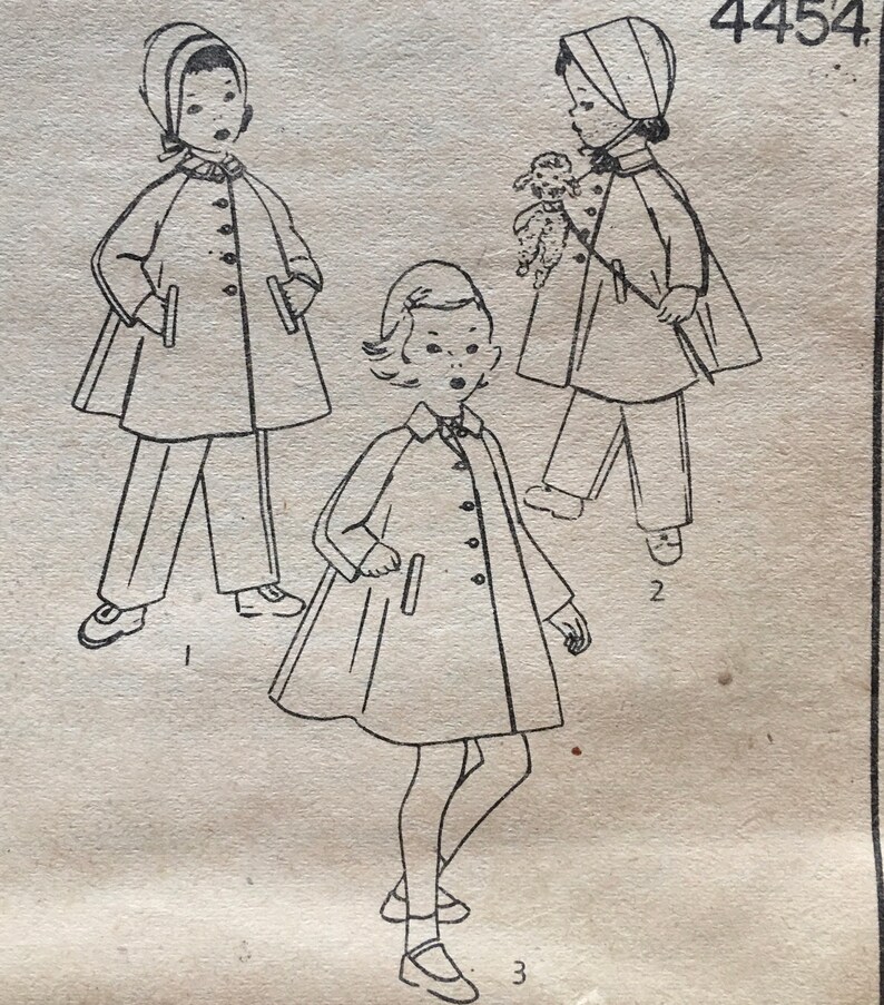 Vintage 50's Simplicity 4454 Childs Button Front Swing Coat Hat and ...