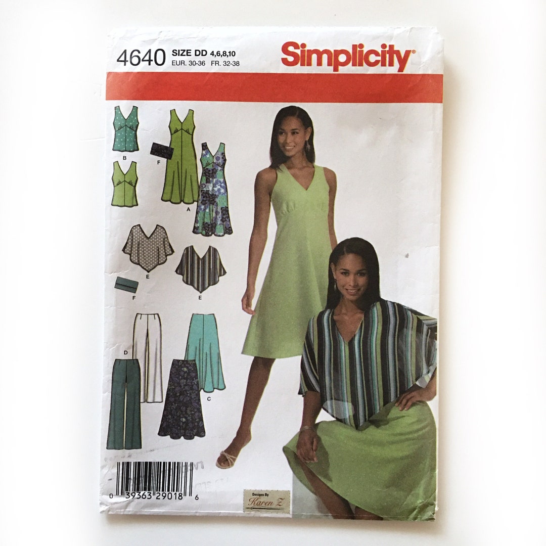 Simplicity 4640 V Neck Dress, Empire Waist Top, Full Skirt, Pants ...