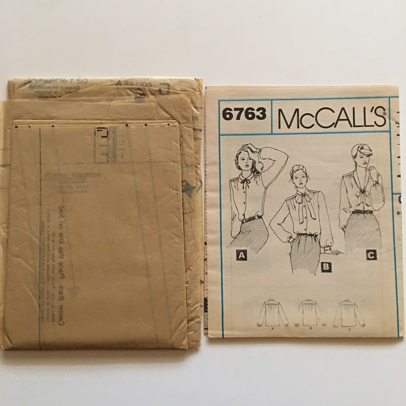 Mccall's 6763 Pussy Bow Blouse Button Front V Neck Forward Shoulder ...