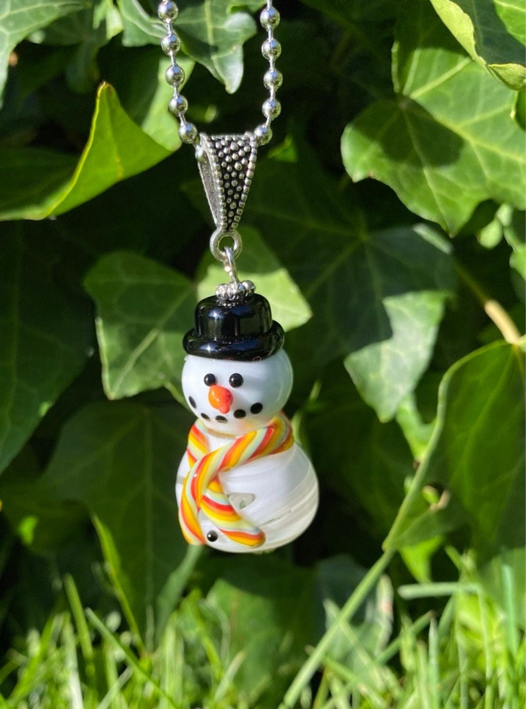 Snowman Chain Pendant Lampwork Glass Bead / Lampwork Bead by Jacqueline ...
