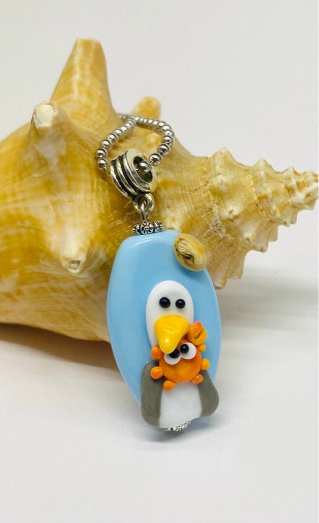 Seagull With Crab - Chain Pendant Lampwork Glass Bead / Lampwork Bead ...