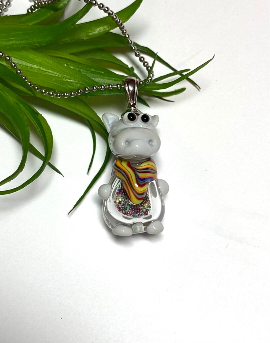 Hollow Hippo Chain Pendant Lampwork Glass Bead / Lampwork Bead by ...