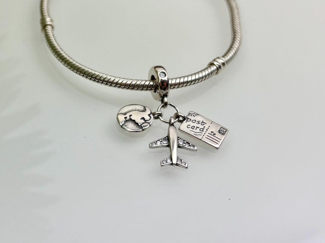 Travel World Postcard Airplane Charm for Pandora Bracelet or Necklace ...
