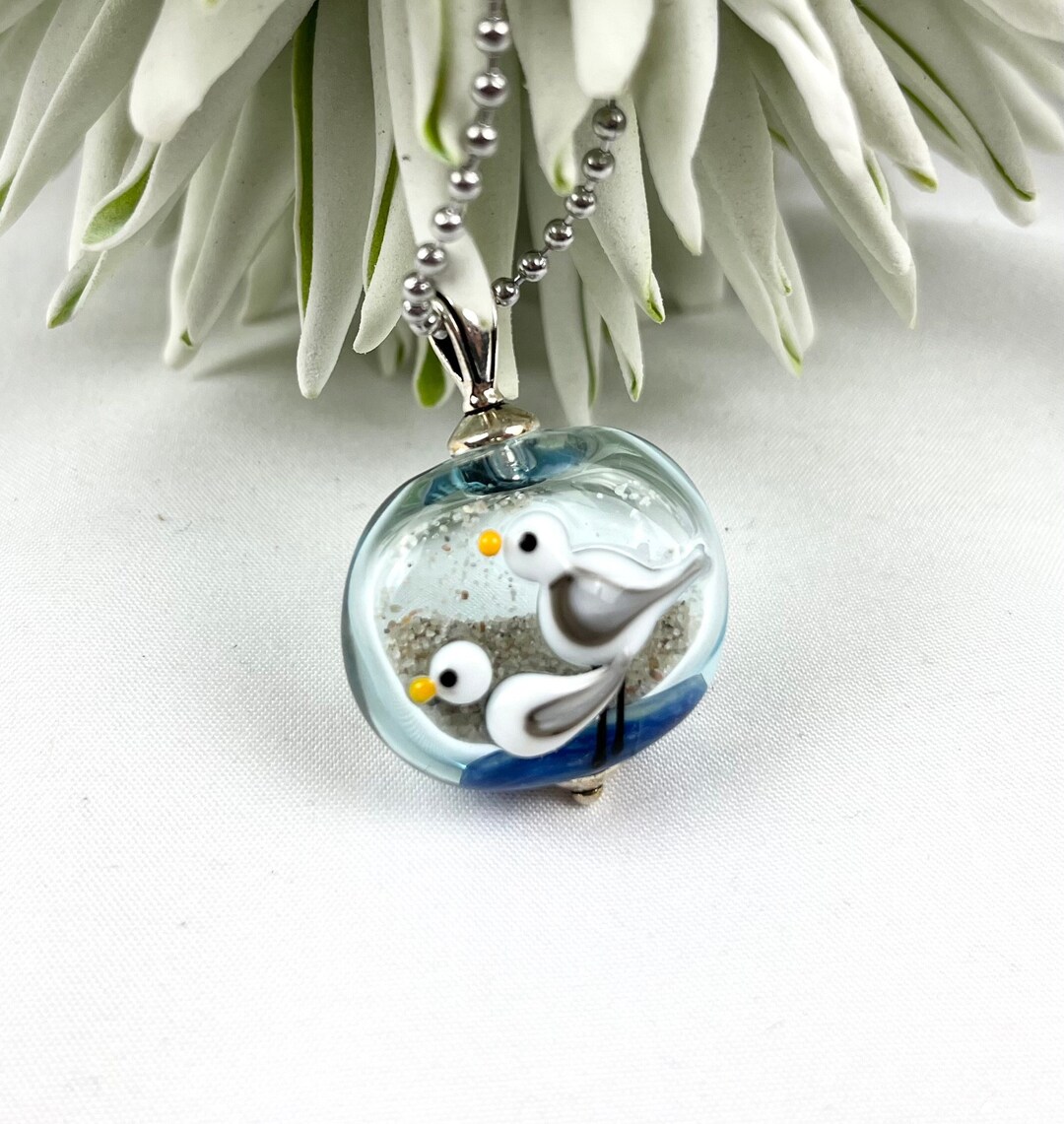 Hollow Beach Bead Necklace Pendant Lampwork Glass Bead Seagull Sea Crab ...