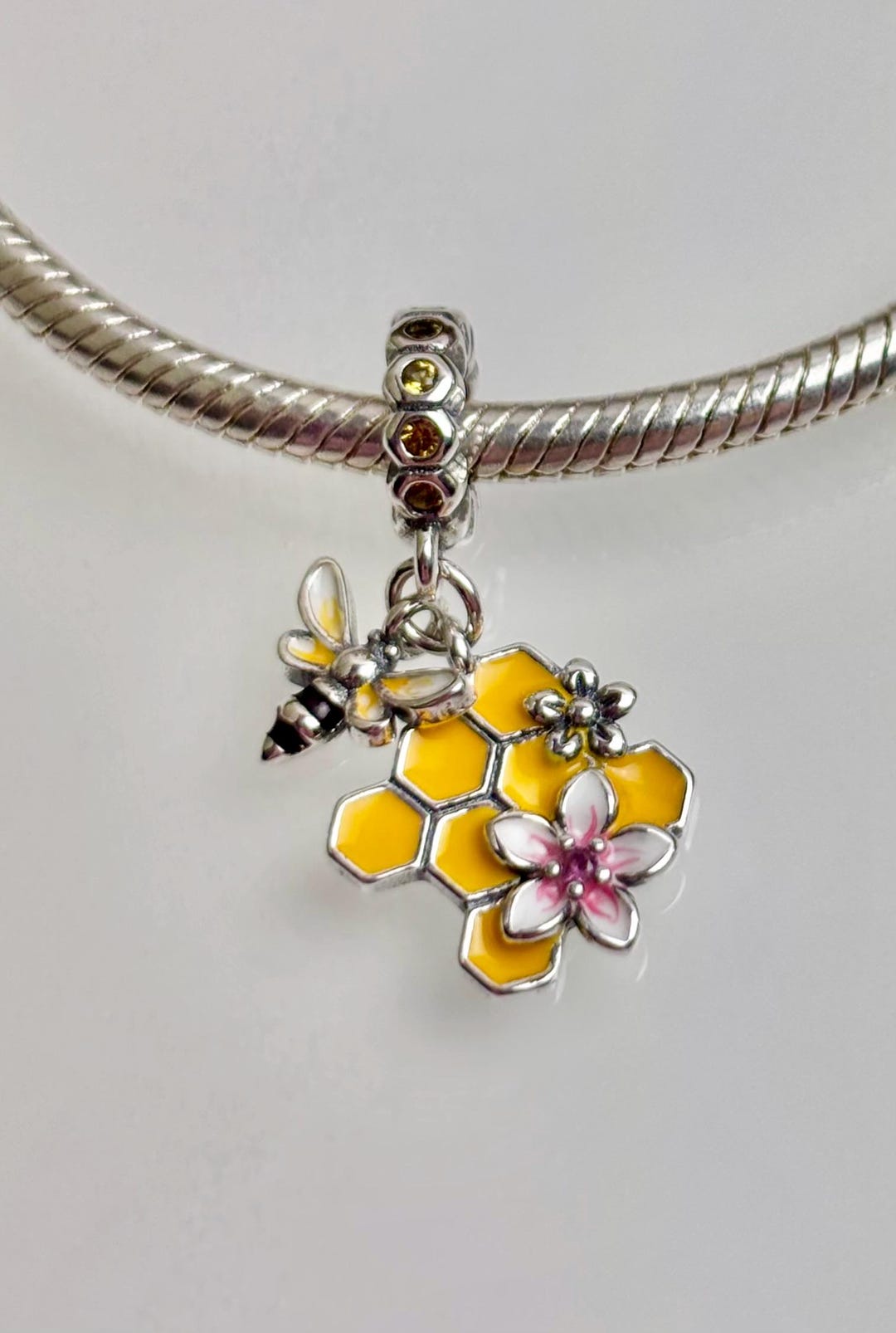 Honeycomb, Bee 925 Silver Charm for Pandora Bracelet or Chain Silver ...