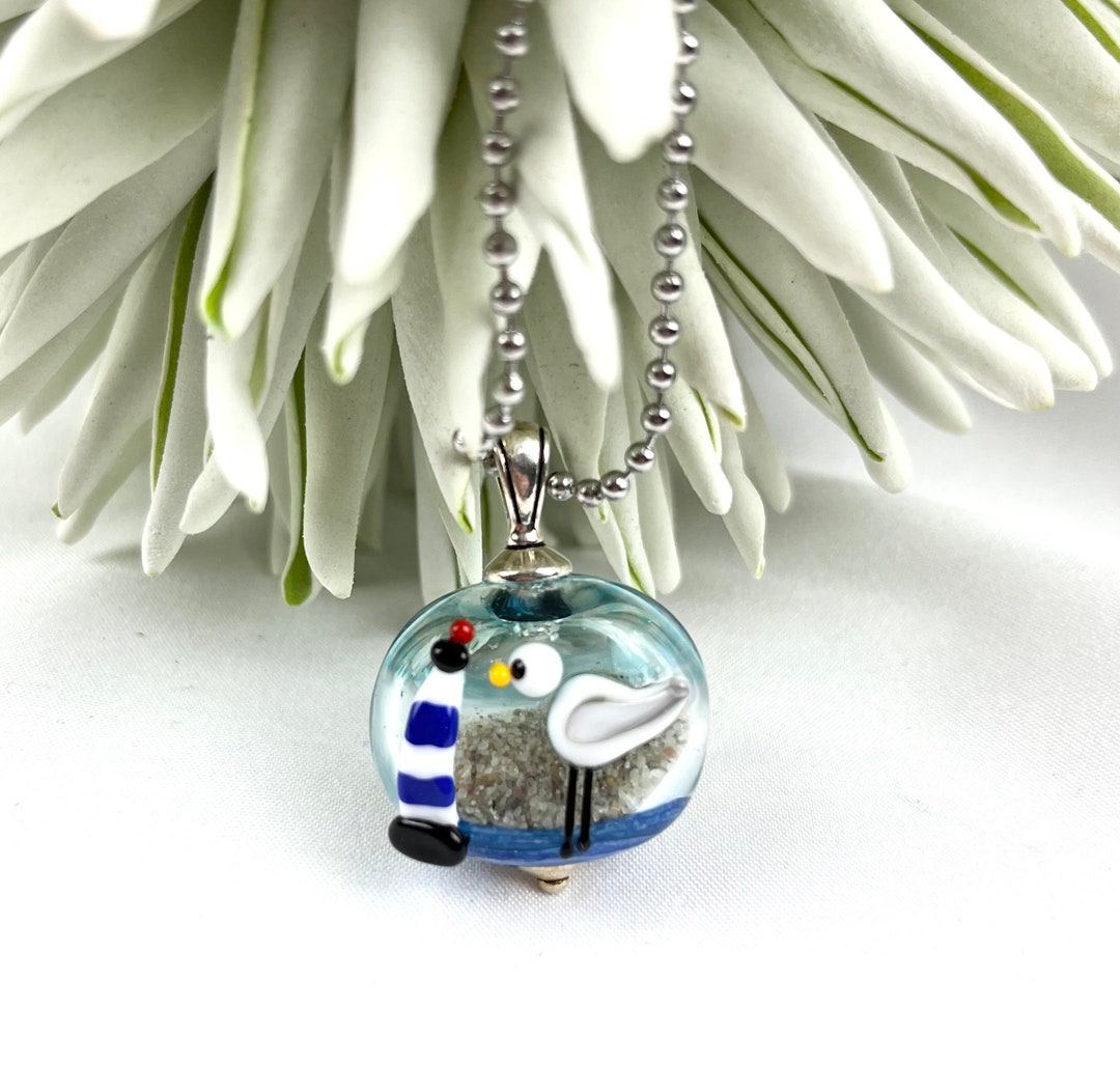 Hollow Beach Bead Necklace Pendant Lampwork Glass Bead With Seagull and ...