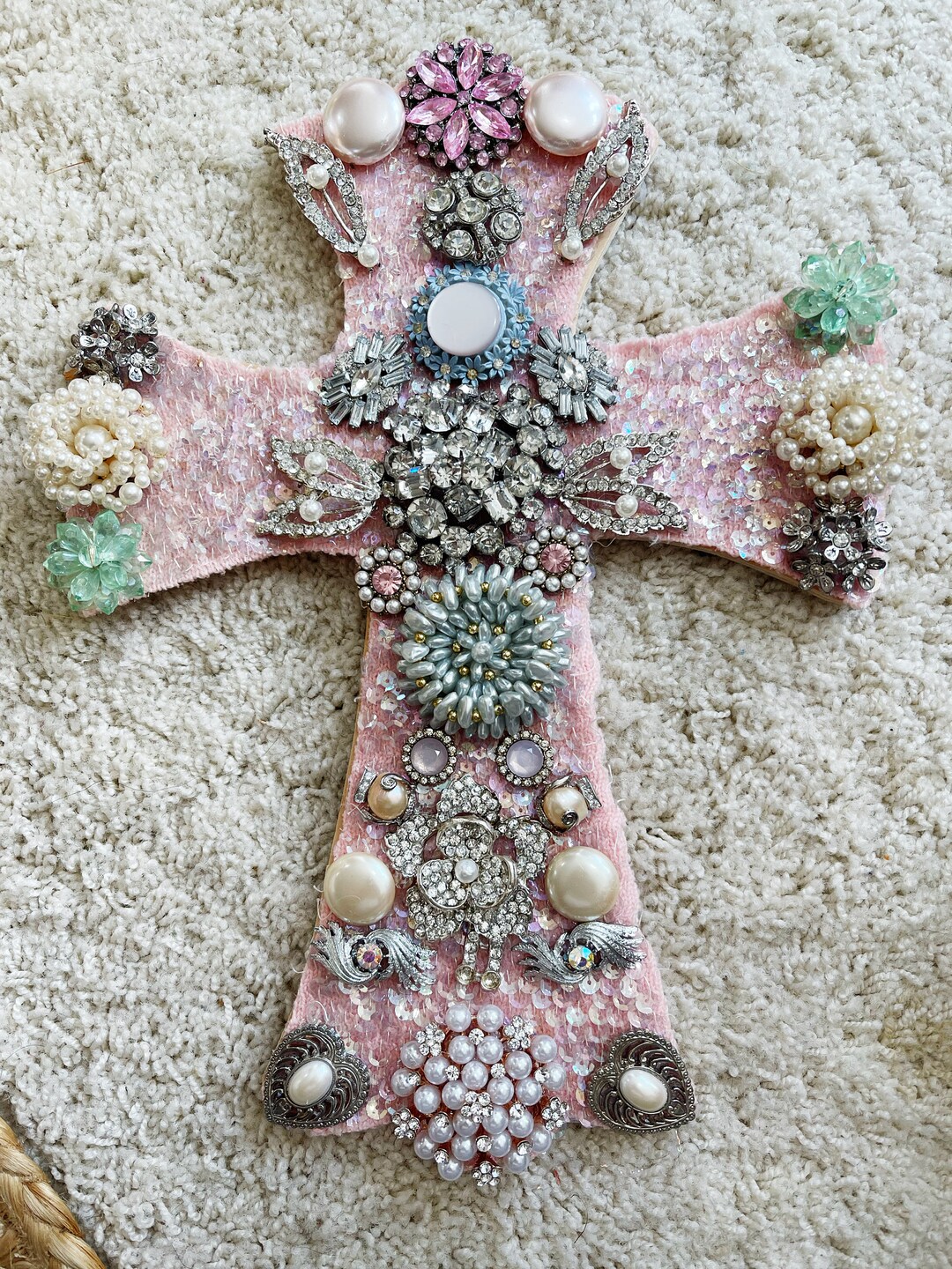 Handmade Cross With Vintage Rhinestones & Pearls - Etsy