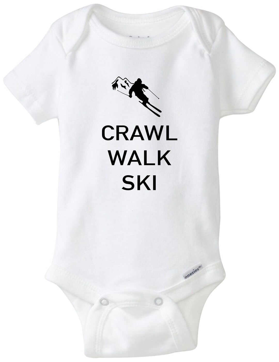 Crawl Walk Ski, Ski Onesie, Skiing Onesie, White Baby Shirt, Sports ...