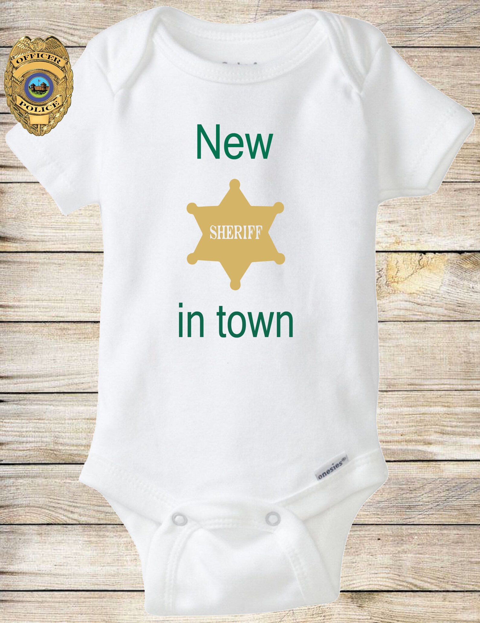 Sheriff Baby Shirt, Police Onesie, Unisex Baby Clothing, Green Gold and ...