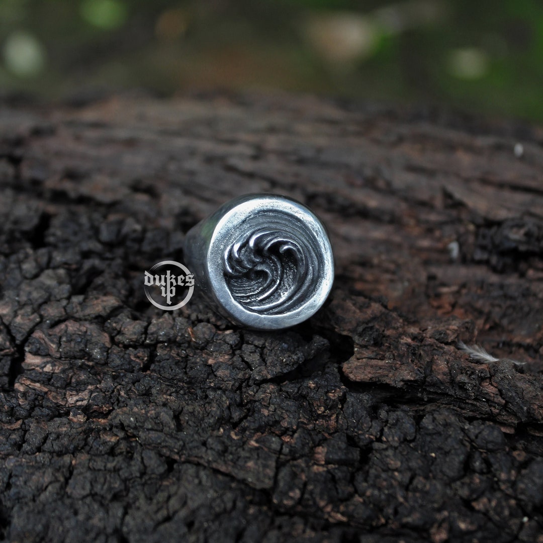 Handmade Big Ocean Waves Signet Ring, Oxidized Lead Free Pewter, Brass ...