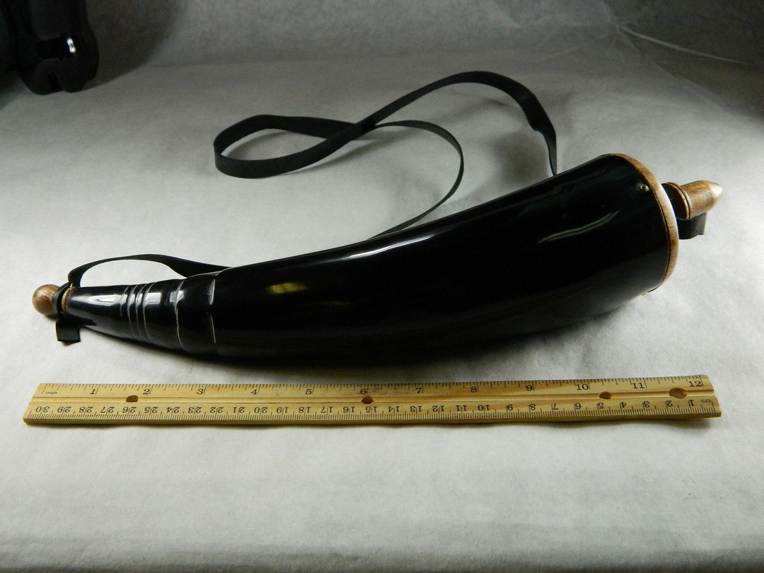 Large Black Powder Powder Horn Vintage Styled Cow Bull Horn Black ...