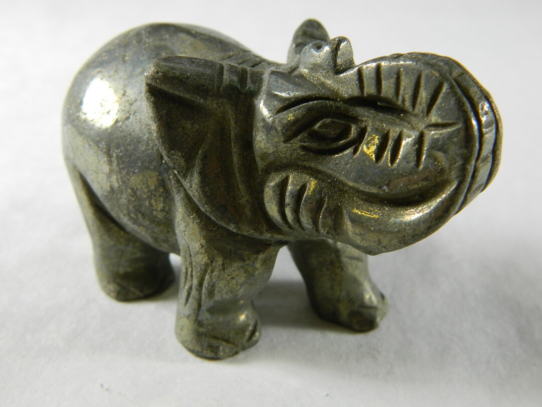 74MM Natural Golden Pyrite Hand Carved Elephant Gemstones Collectibles ...