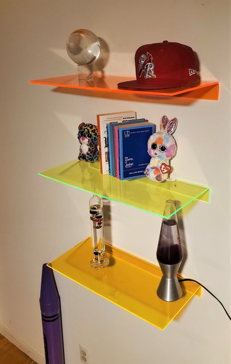 22" Folded Color Lucite Wall Shelf, - 22" Long X 8" Deep 1/4" Acrylic ...