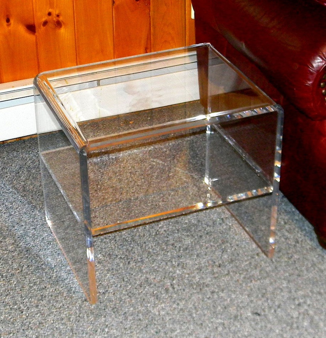 Clear Acrylic Side Table With Shelf, Waterfall Edge Design, End Table ...