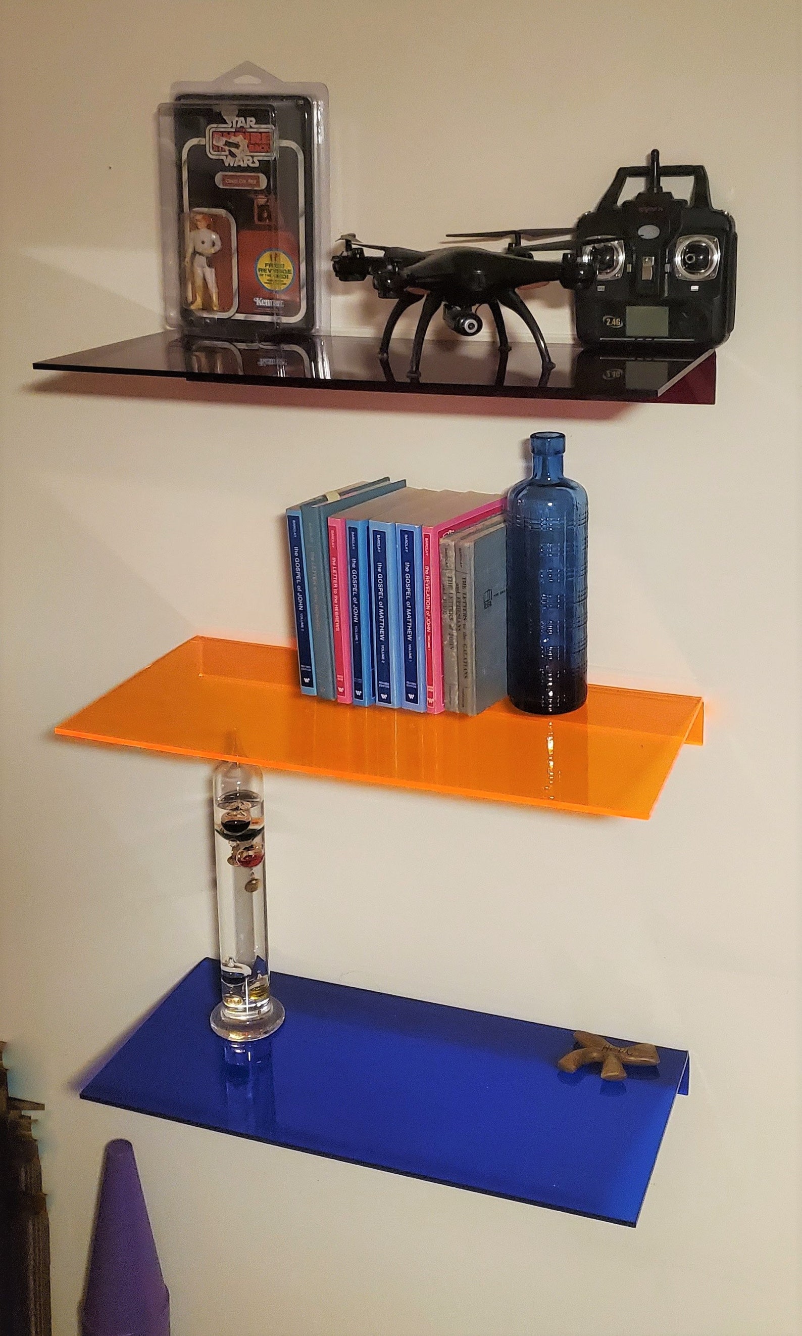 22" Folded Color Lucite Wall Shelf, - 22" Long X 8" Deep 1/4" Acrylic ...