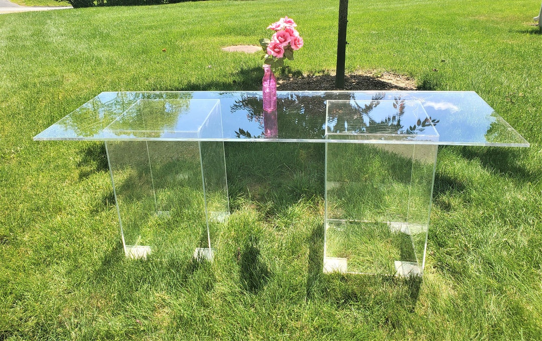Acrylic Slab Top Table/ghost Table on 16" Sq Pillar Legs -great for ...
