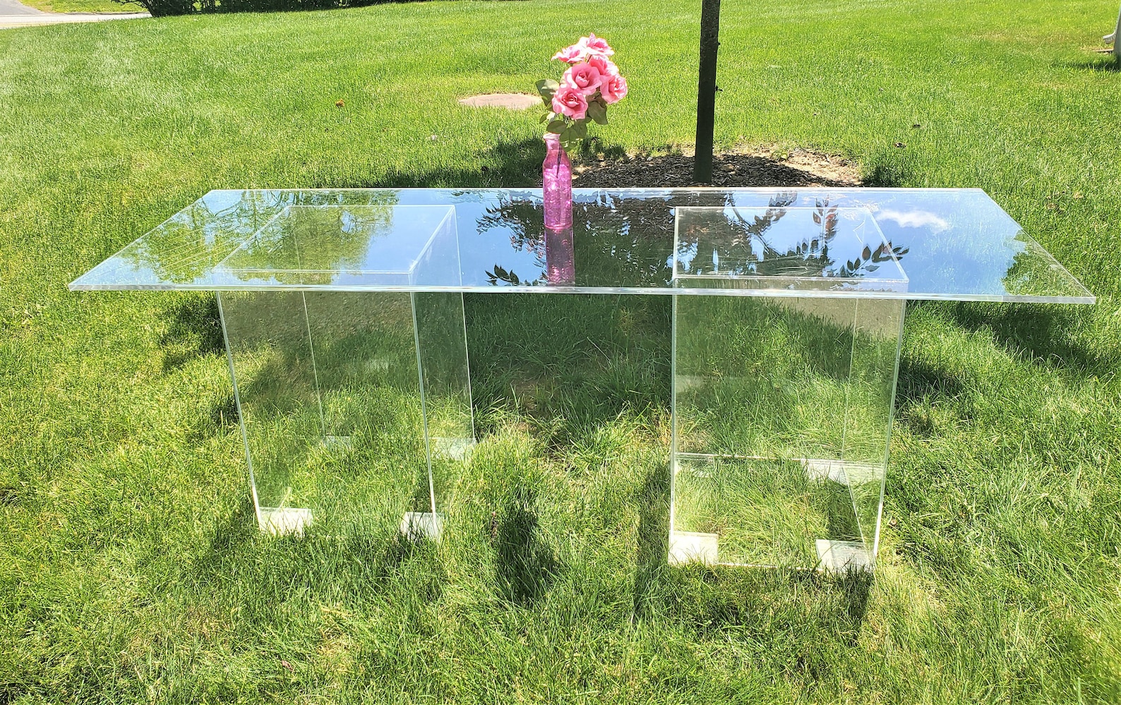 Acrylic Slab Top Table/ghost Table on 16" Sq Pillar Legs -great for ...