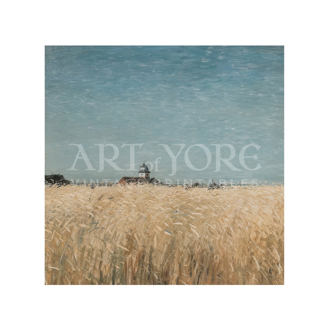 Wheatfield in Summer Sunny Field and Blue Sky Simple Landscape Oil ...