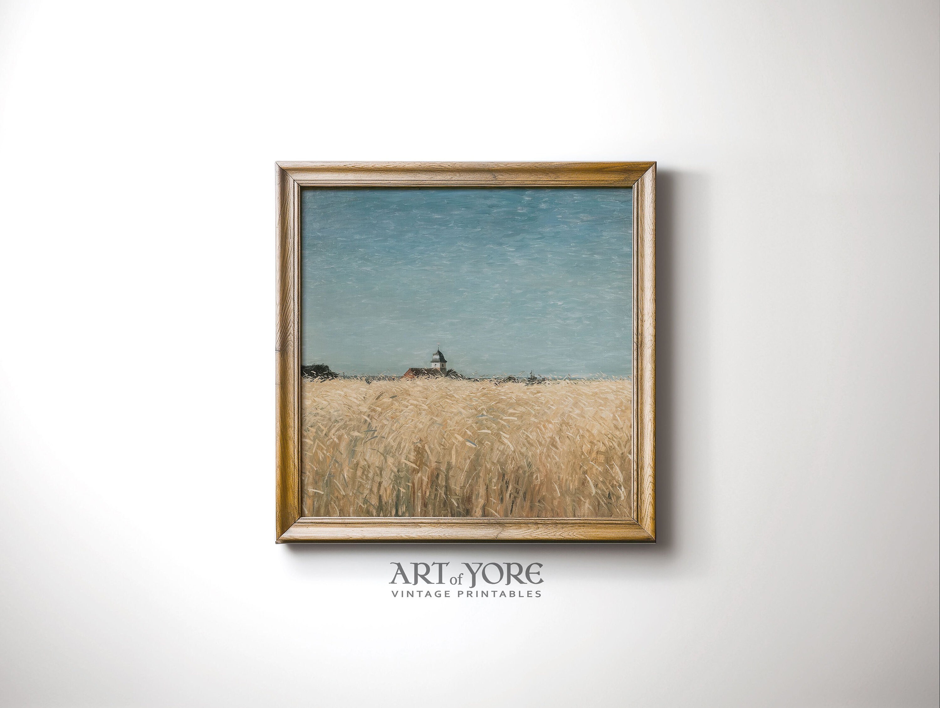 Wheatfield in Summer Sunny Field and Blue Sky Simple Landscape Oil ...