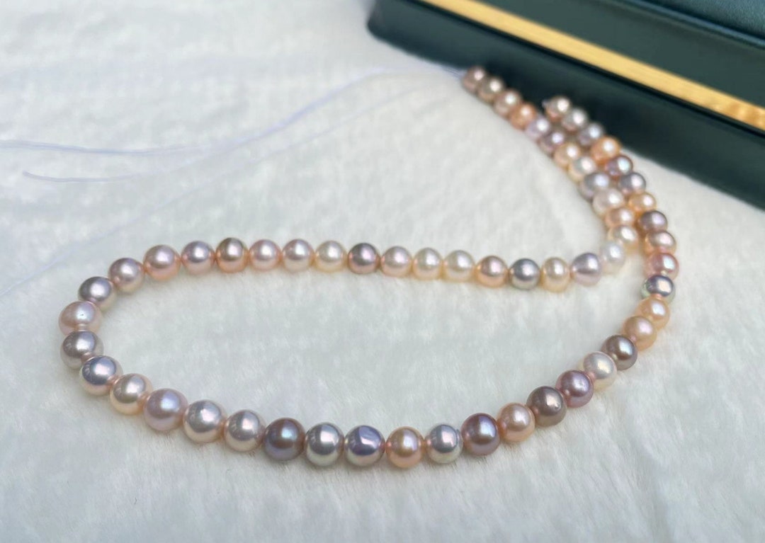 6.5-7.5mm Mixed Color Fresh Water Pearl Strand,near Round Metallic ...