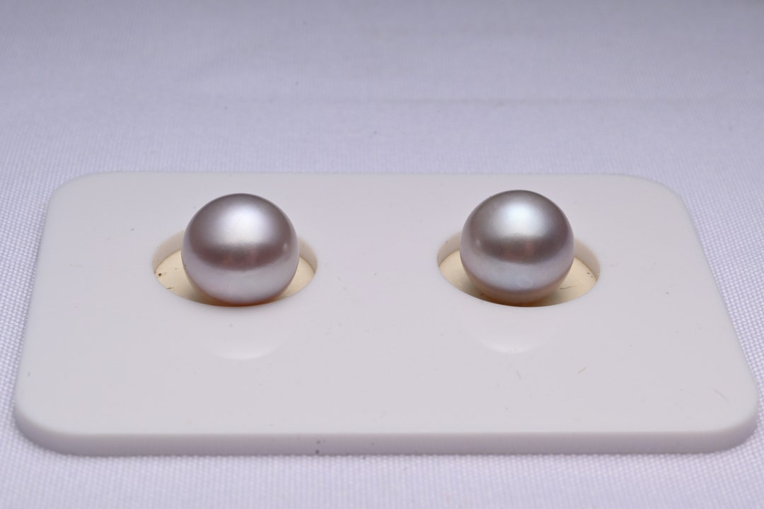7.5-8mm Silver Grey Fresh Water Pearl Pair,round Natural Gray Pearl ...