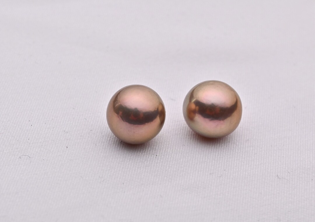 10.5-11mm Large Round Edison Pearl Pair,natural Metallic Gems Pearl ...