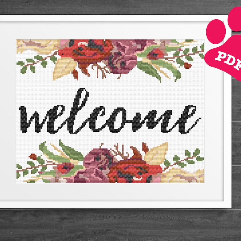 Cross Stitch Welcome Sign - Etsy