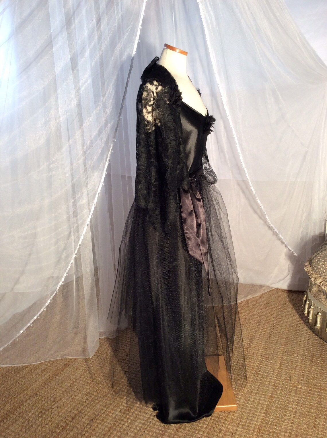 Black Satin and Lace Formal Goth Style 3-piece Ensemble - Etsy