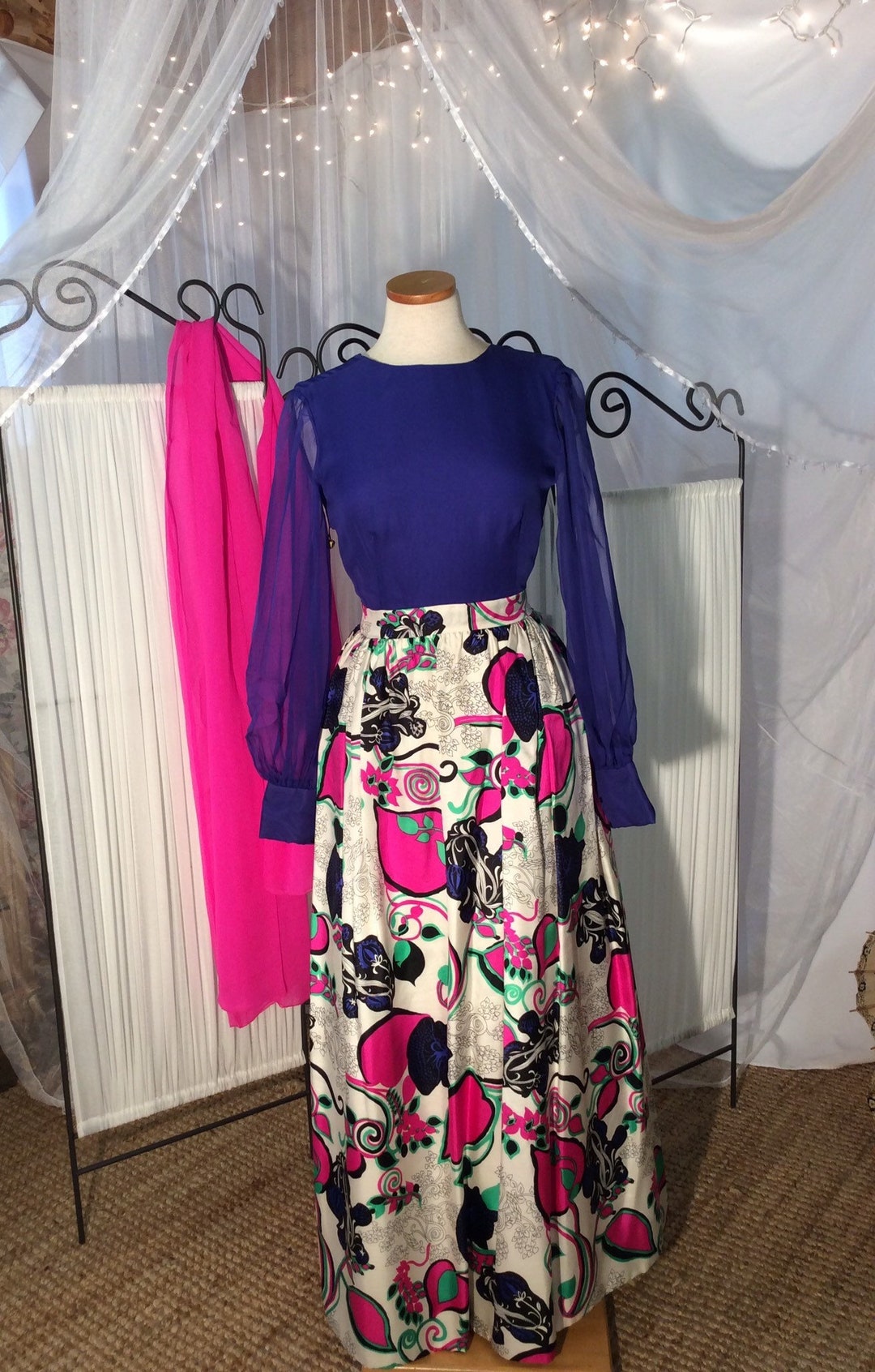 Rare Vintage Cleopatra Broumand 1960's Bright Silk Floral Gown With ...