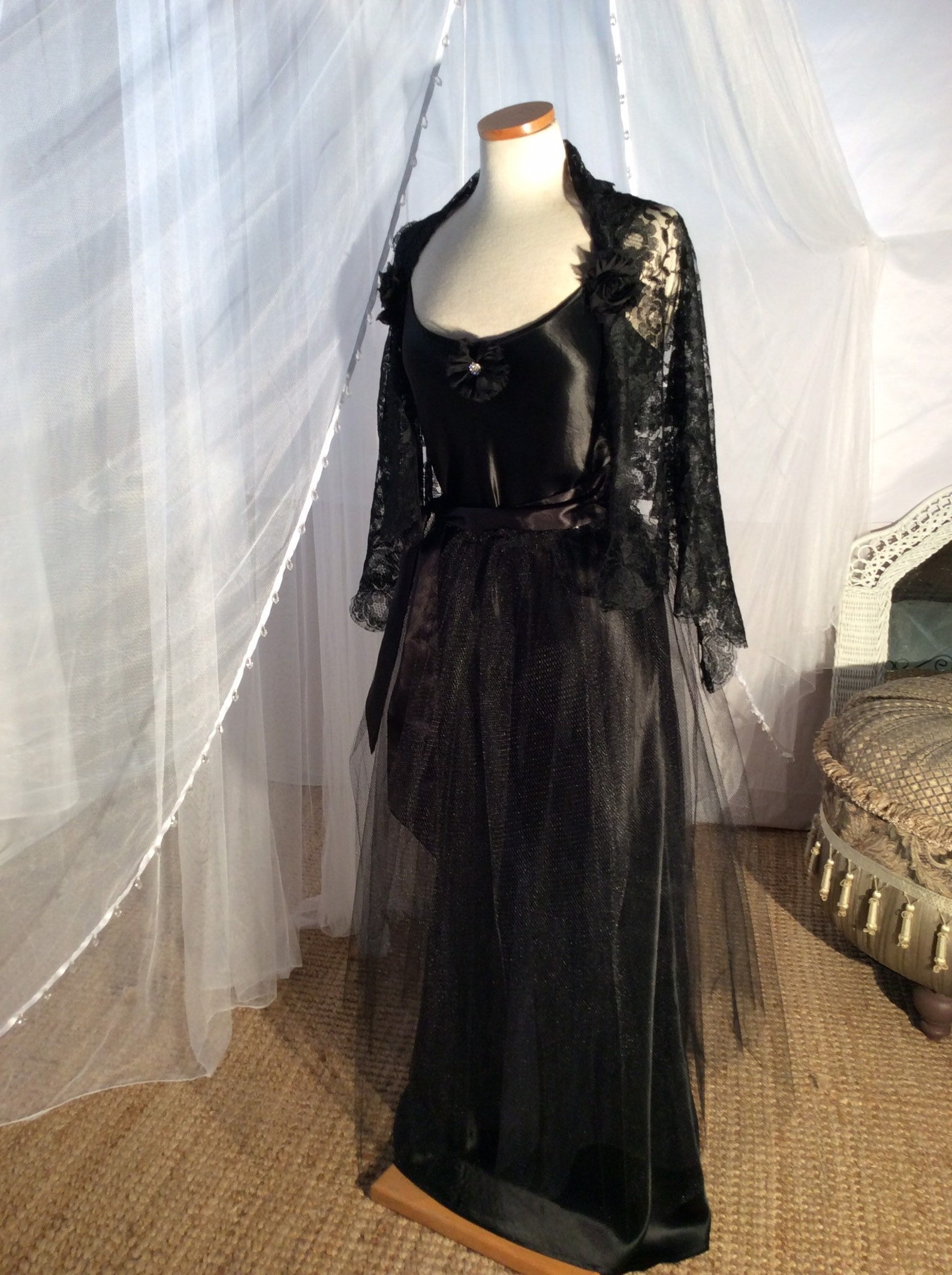 Black Satin and Lace Formal Goth Style 3-piece Ensemble - Etsy