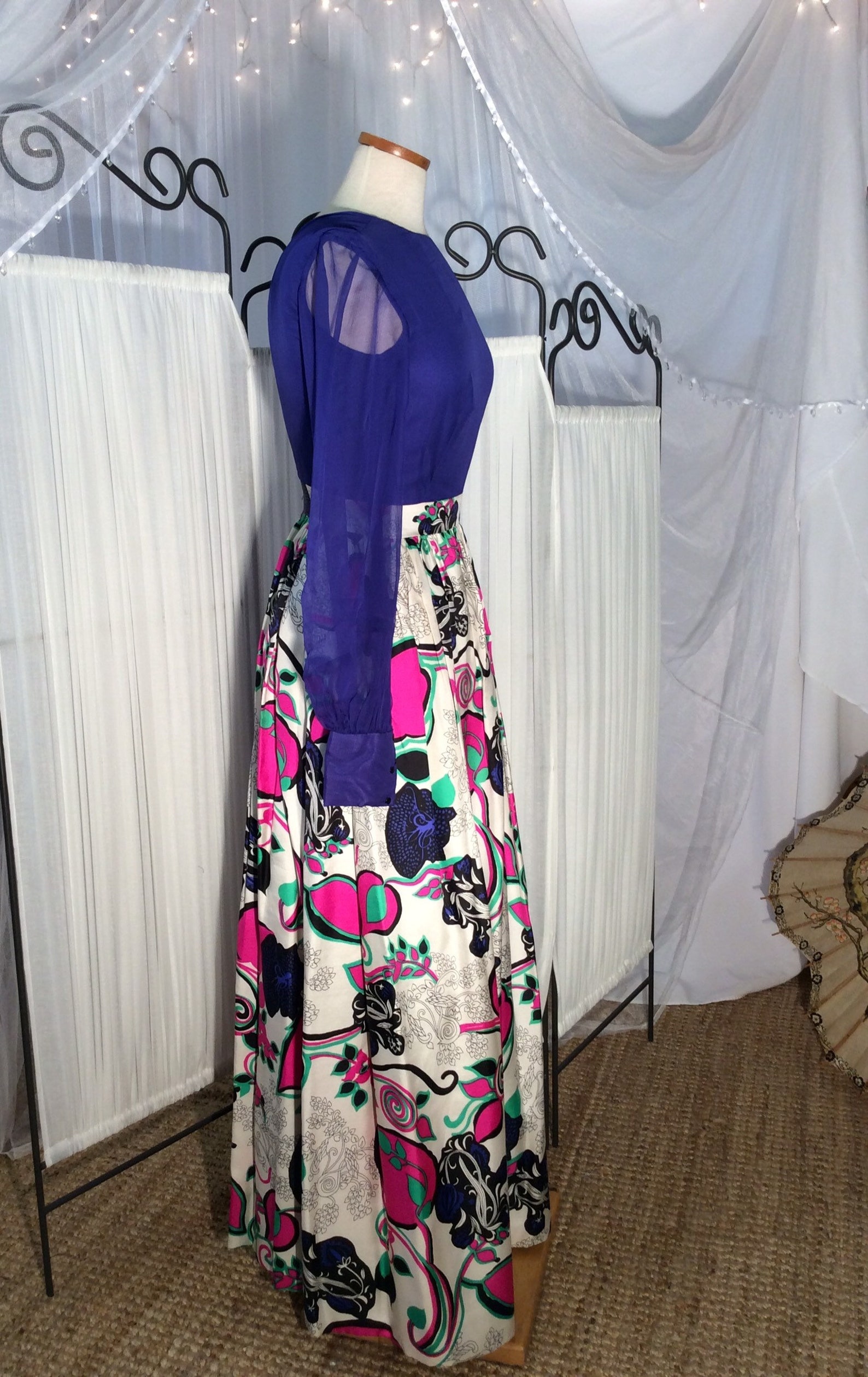 Rare Vintage Cleopatra Broumand 1960's Bright Silk Floral Gown With ...