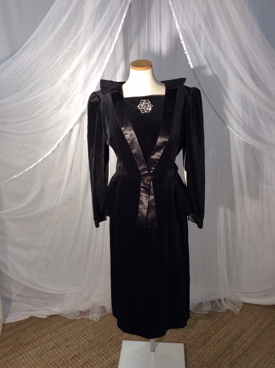 Vintage 1980’s Maggie Breen Black Cotton Velvet Sheath Dress With ...