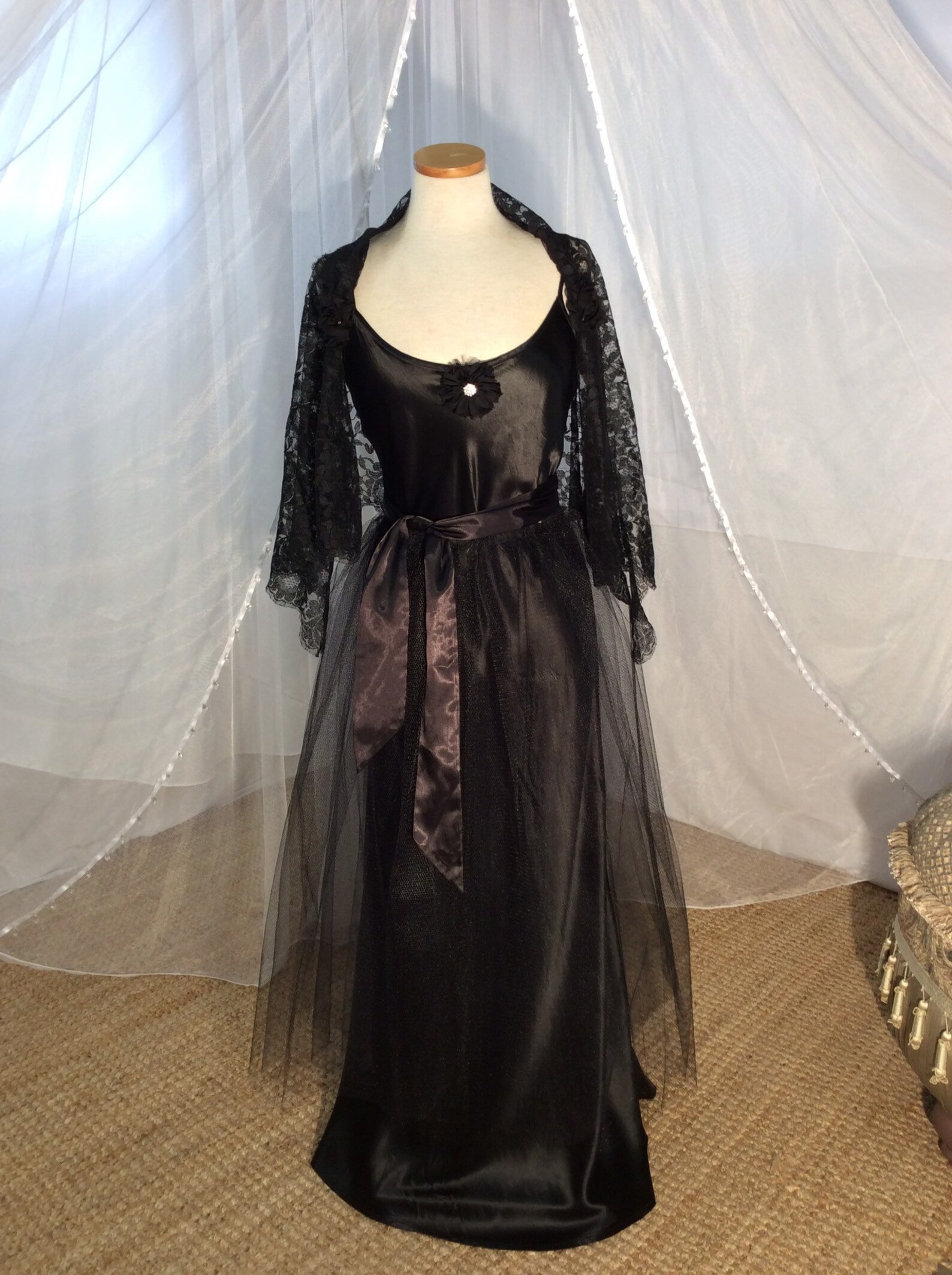 Black Satin and Lace Formal Goth Style 3-piece Ensemble - Etsy
