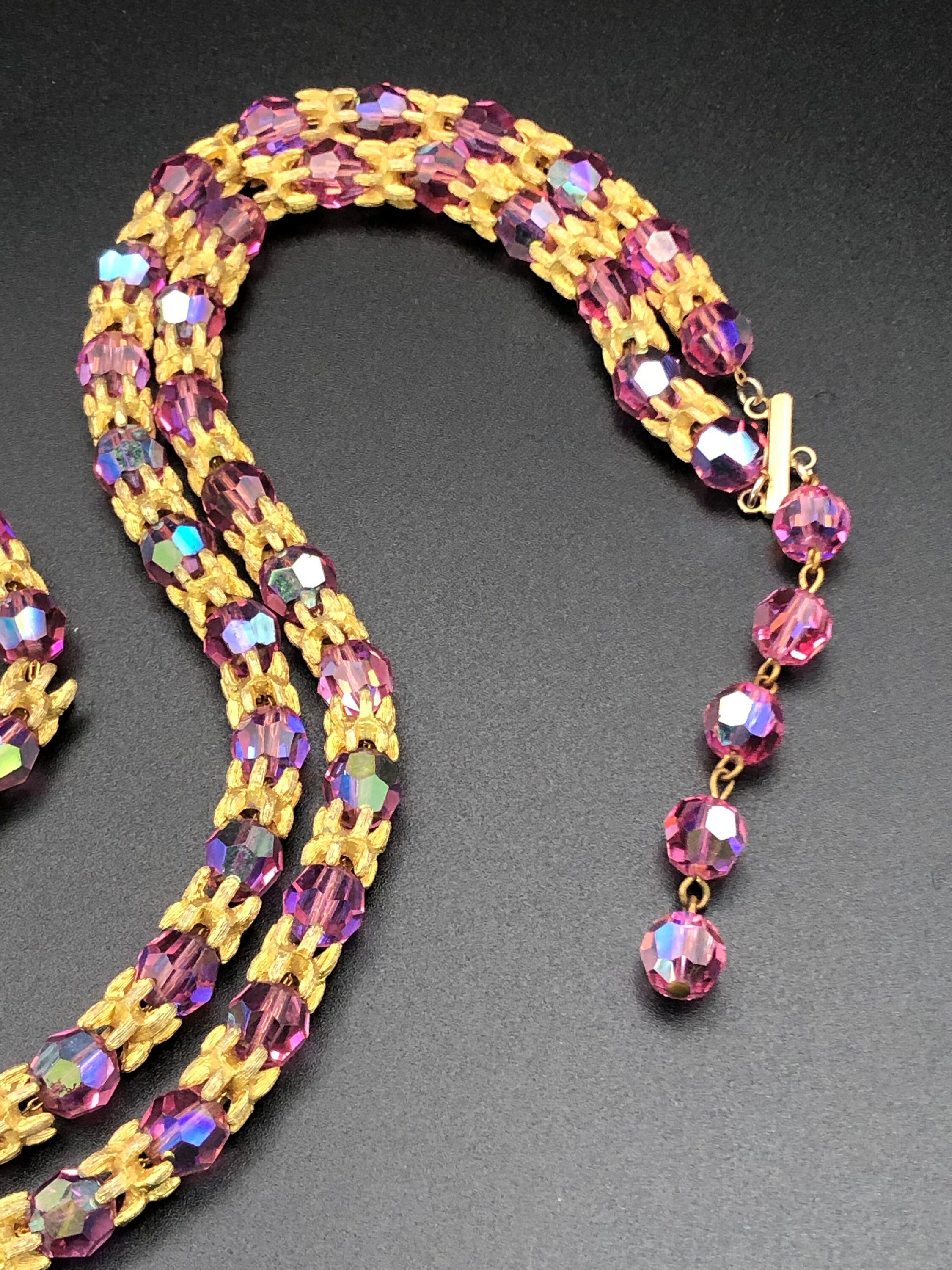 Vintage Vogue Pink and Gold Tone Two Strand Necklace and Matching ...