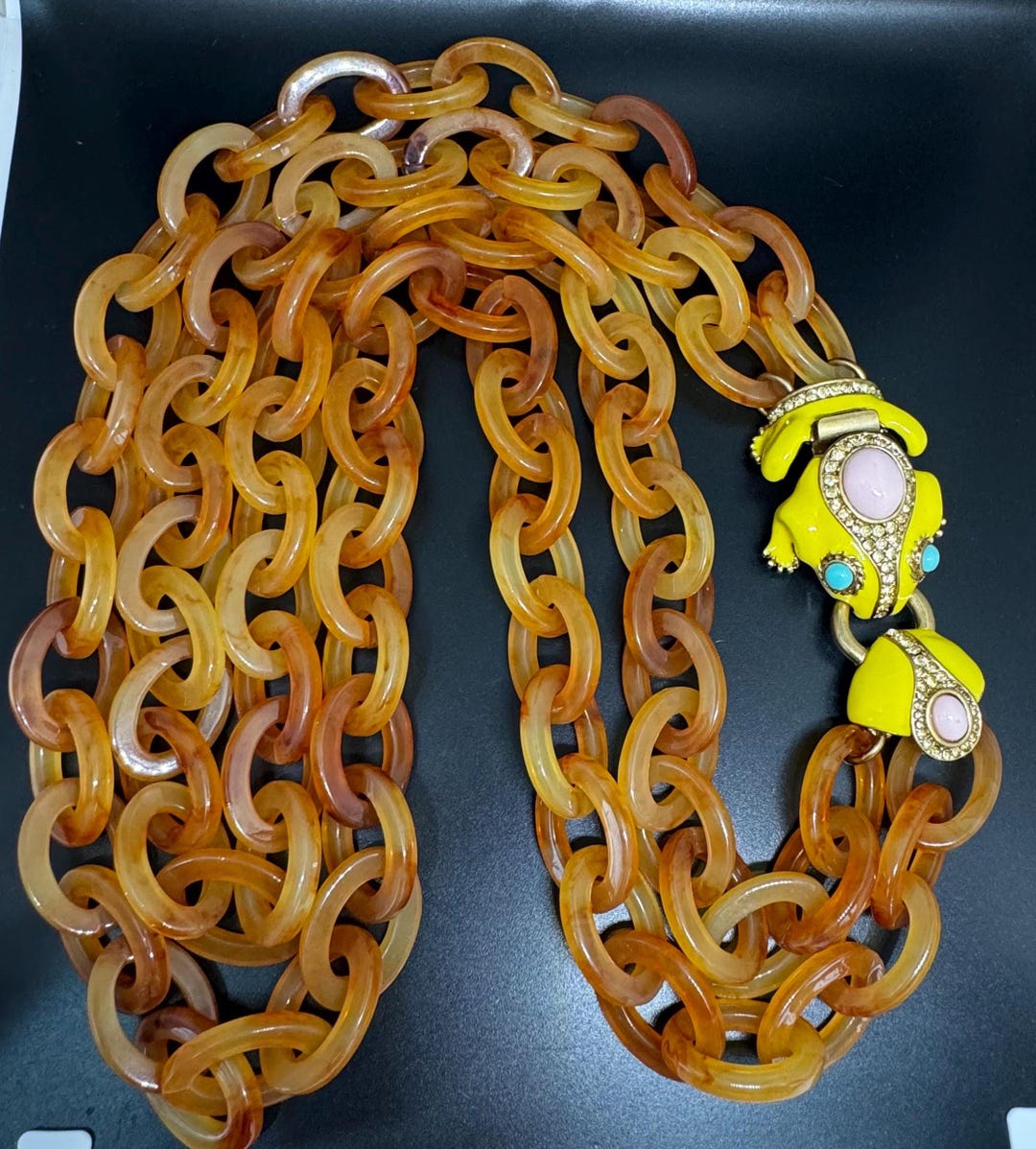 Vintage J. Crew Double Strand Caramel Lucite Long Necklace With Yellow ...