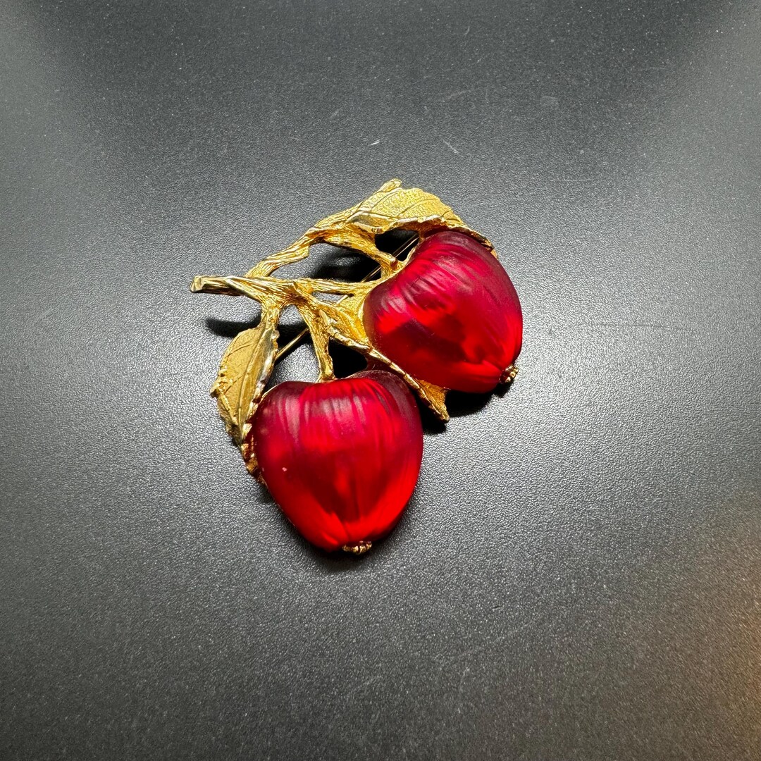 Vintage Napier Twin Frosted Glass Red Apple Brooch amos Parrish - Etsy