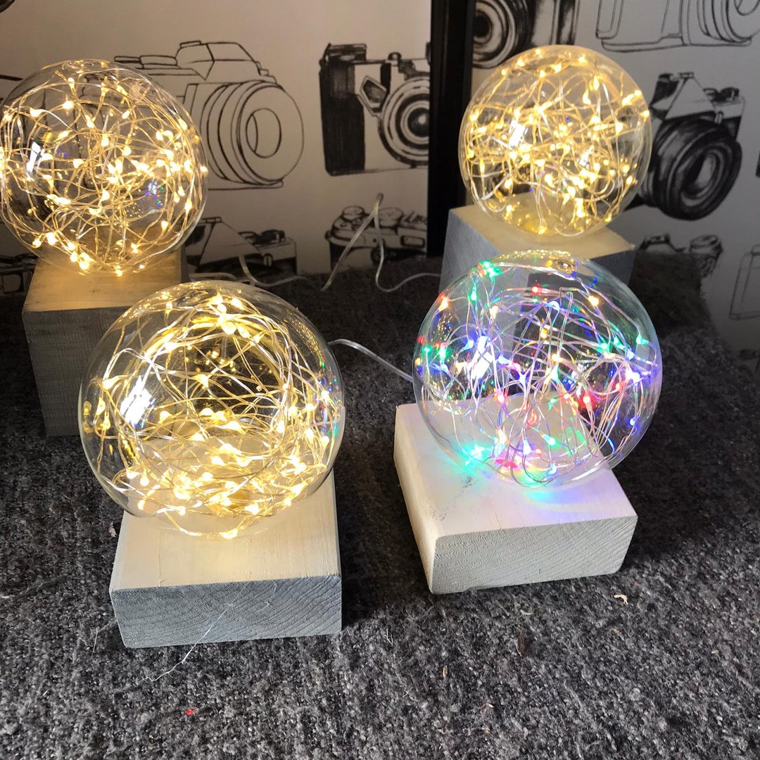 Colour Changing LED USB Powered Globe Light Table Lamp Reclaimed Wood ...