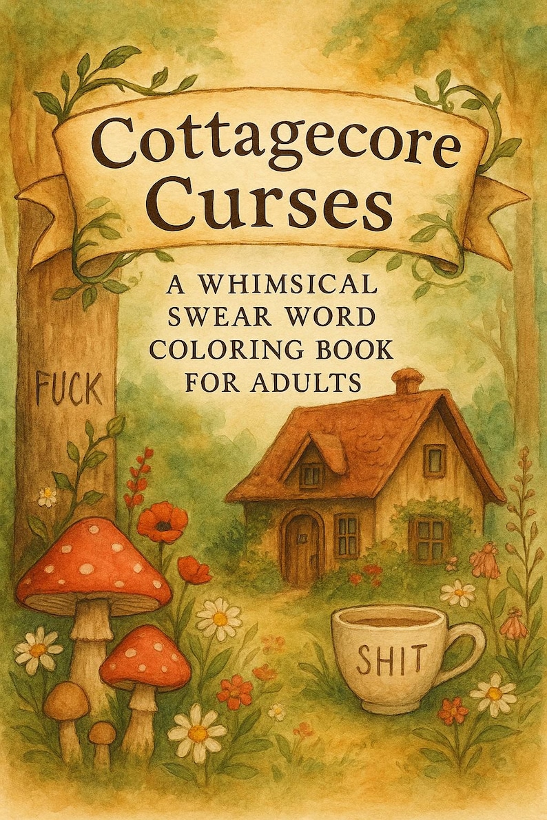 Cottagecore Swear Word Coloring Book for Adults Funny Printable Curse ...
