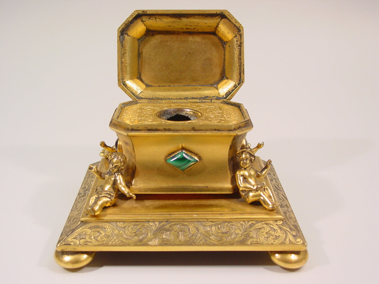 ANTIQUE BAROQUE INKSTAND - Silver Case Gilded - Figural Inkwell With ...