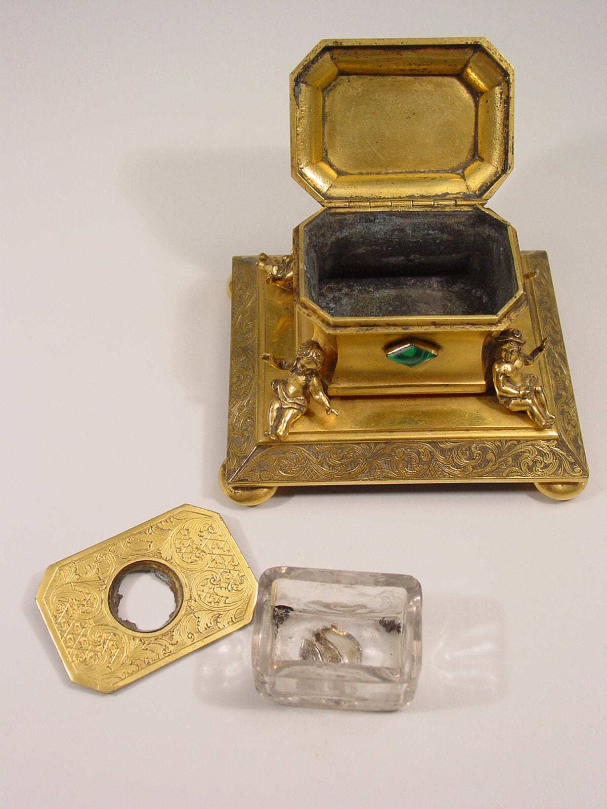 ANTIQUE BAROQUE INKSTAND - Silver Case Gilded - Figural Inkwell With ...