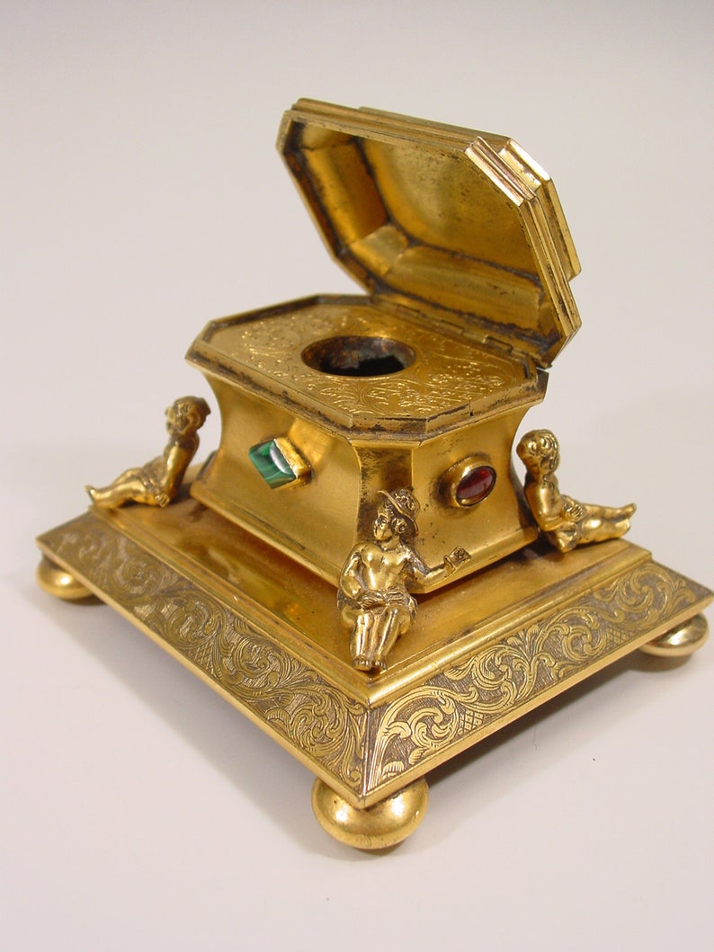 ANTIQUE BAROQUE INKSTAND - Silver Case Gilded - Figural Inkwell With ...
