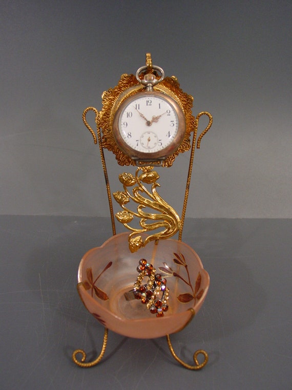 ART NOUVEAU antique POCKET Watch stand collectible wi… - Gem