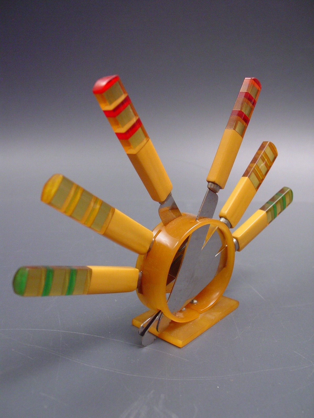 ART DECO Yellow BAKELITE Multi Colored Fruit Knives Set Collectible ...
